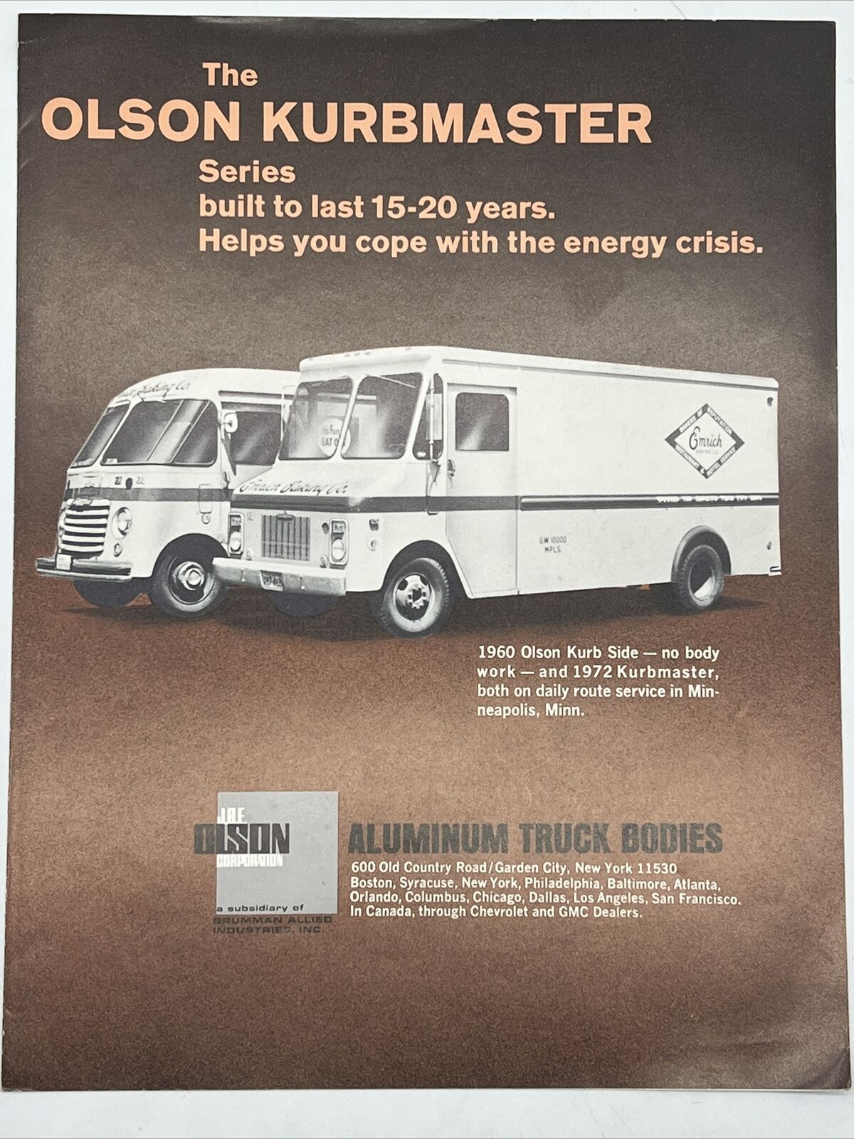 1973 THE OLSON KURBMASTER SERIES Aluminum Truck Bodies SALES BROCHURE ...
