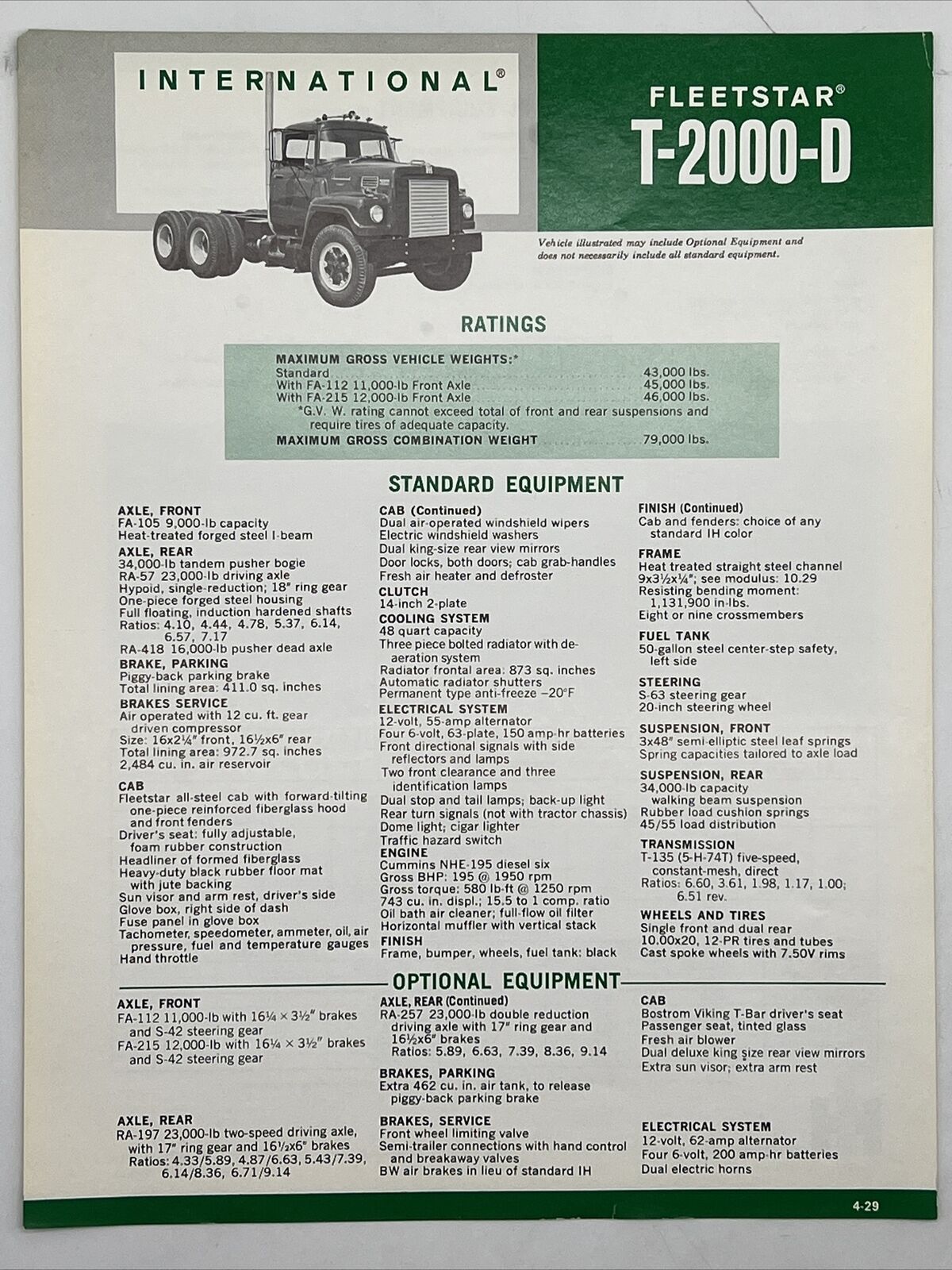 1963 INTERNATIONAL HARVESTER TRUCKS FLEETSTAR MODEL T-2000-D ...