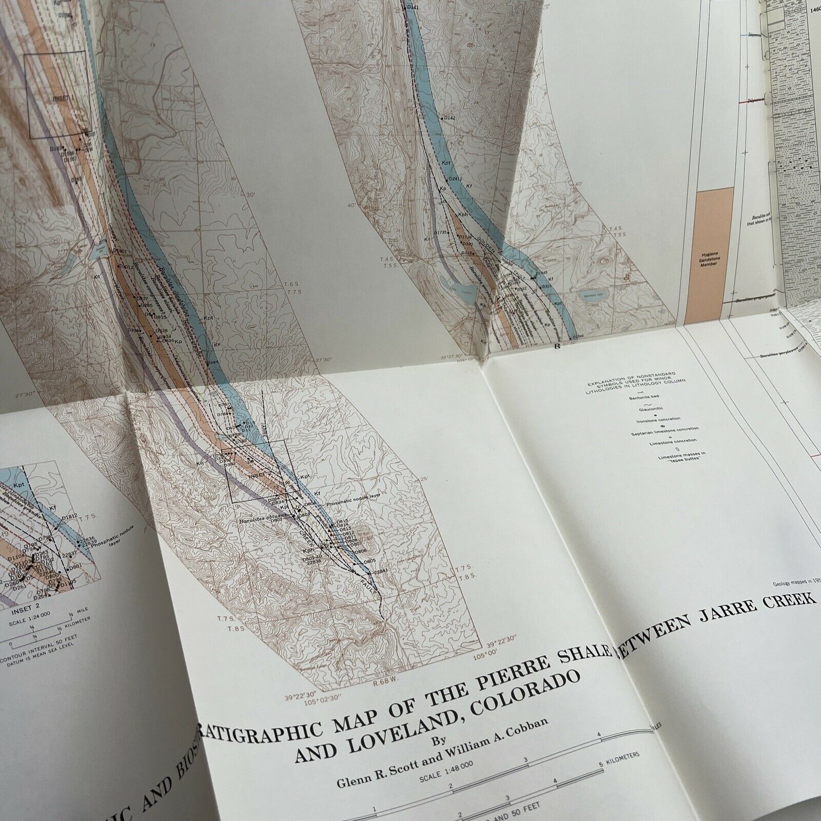 1965 GEOLOGIC & BIOSTRATIGRAPHIC MAP PIERRE SHALE BETWEEN JARRE CREEK ...