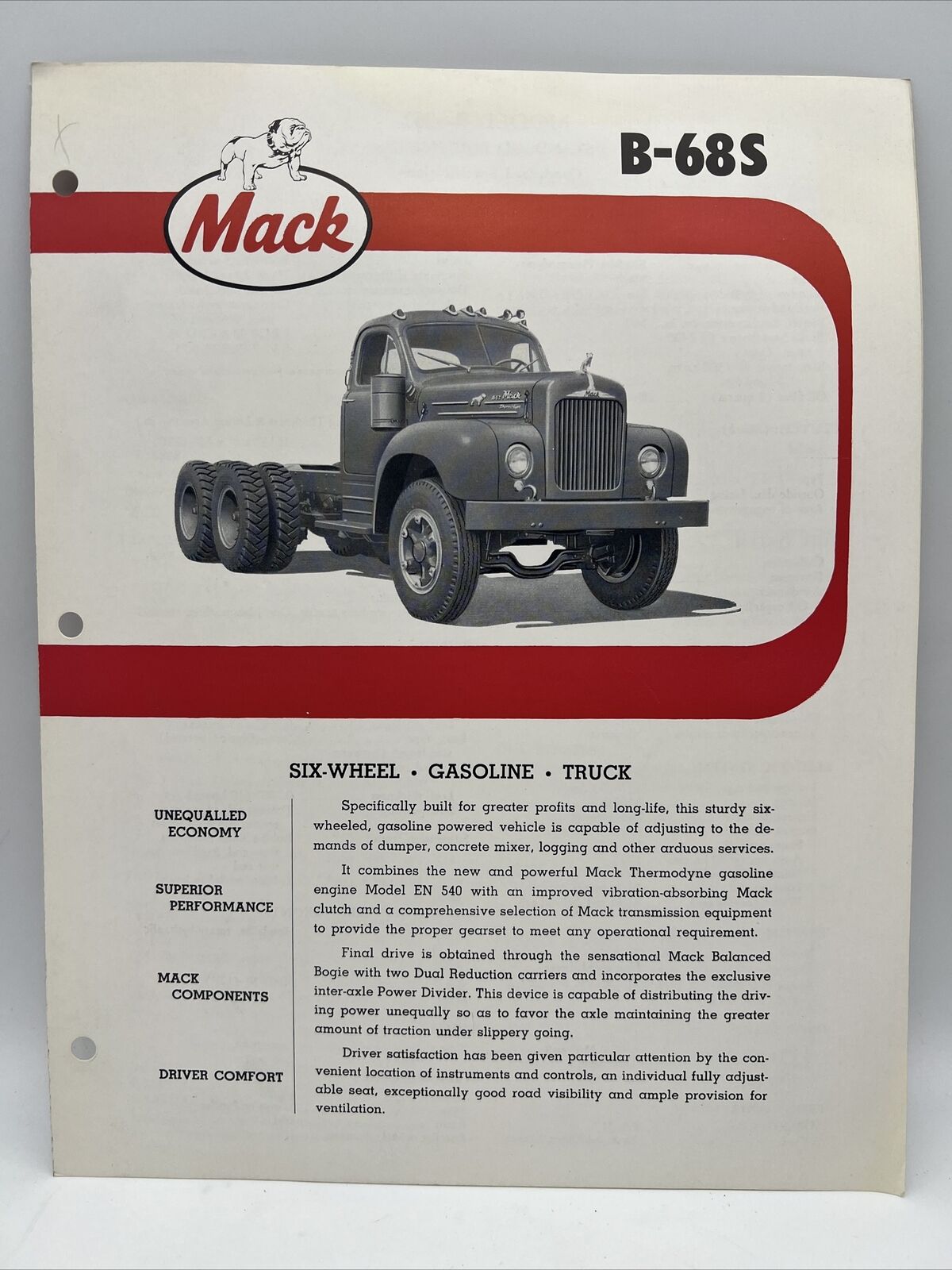 1960 MACK MODEL B-68S Six-Wheel Gasoline Tractor Truck Equipment Specs ...