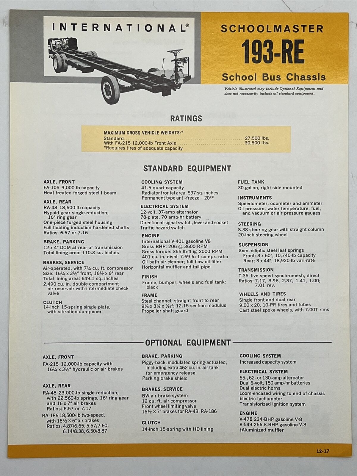 1963 INTERNATIONAL HARVESTER SCHOOL BUS CHASSIS 193-RE Brochure ...