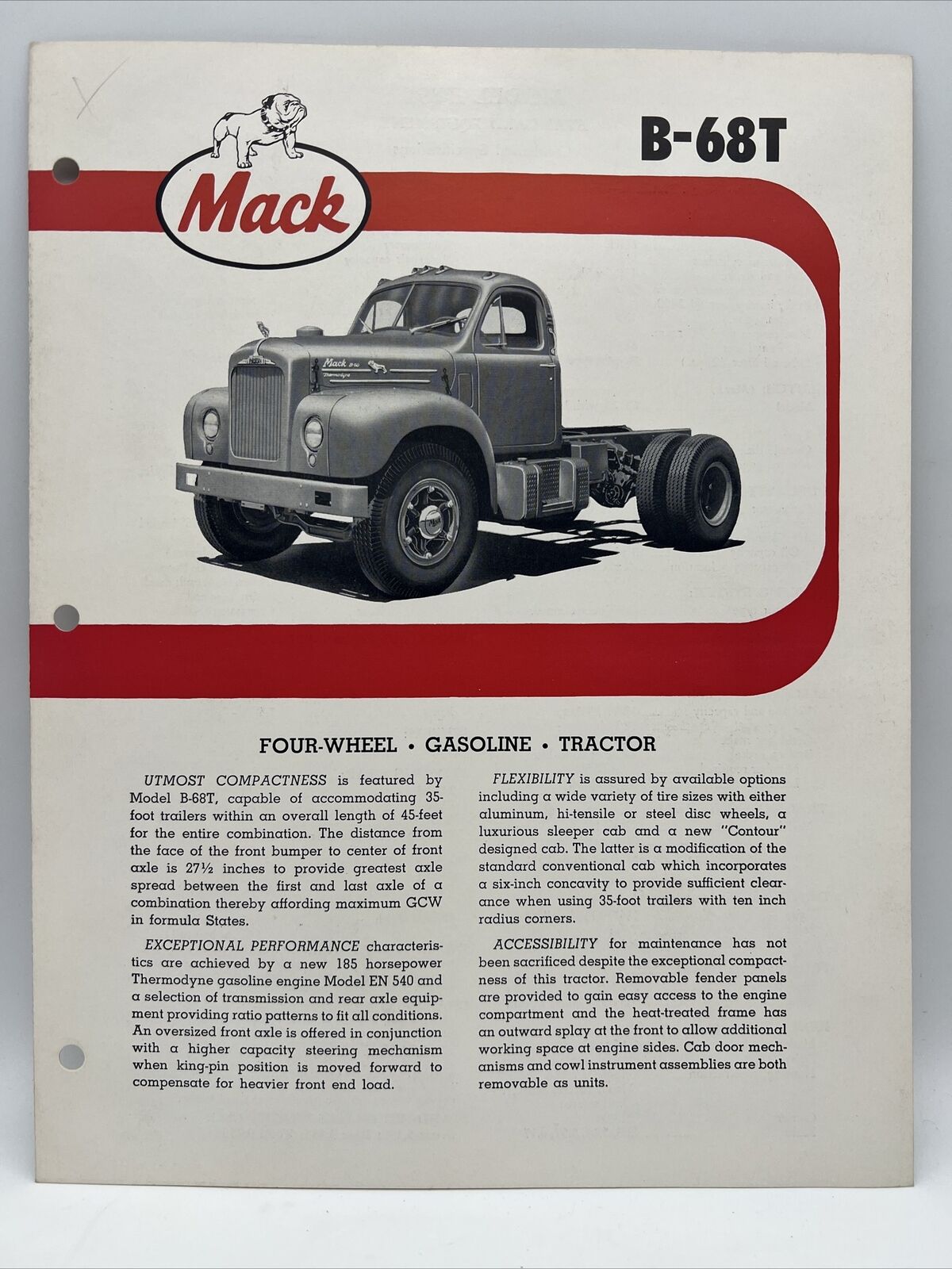1960 MACK MODEL B-68T Four-Wheel Gasoline Tractor Truck Equipment Specs ...
