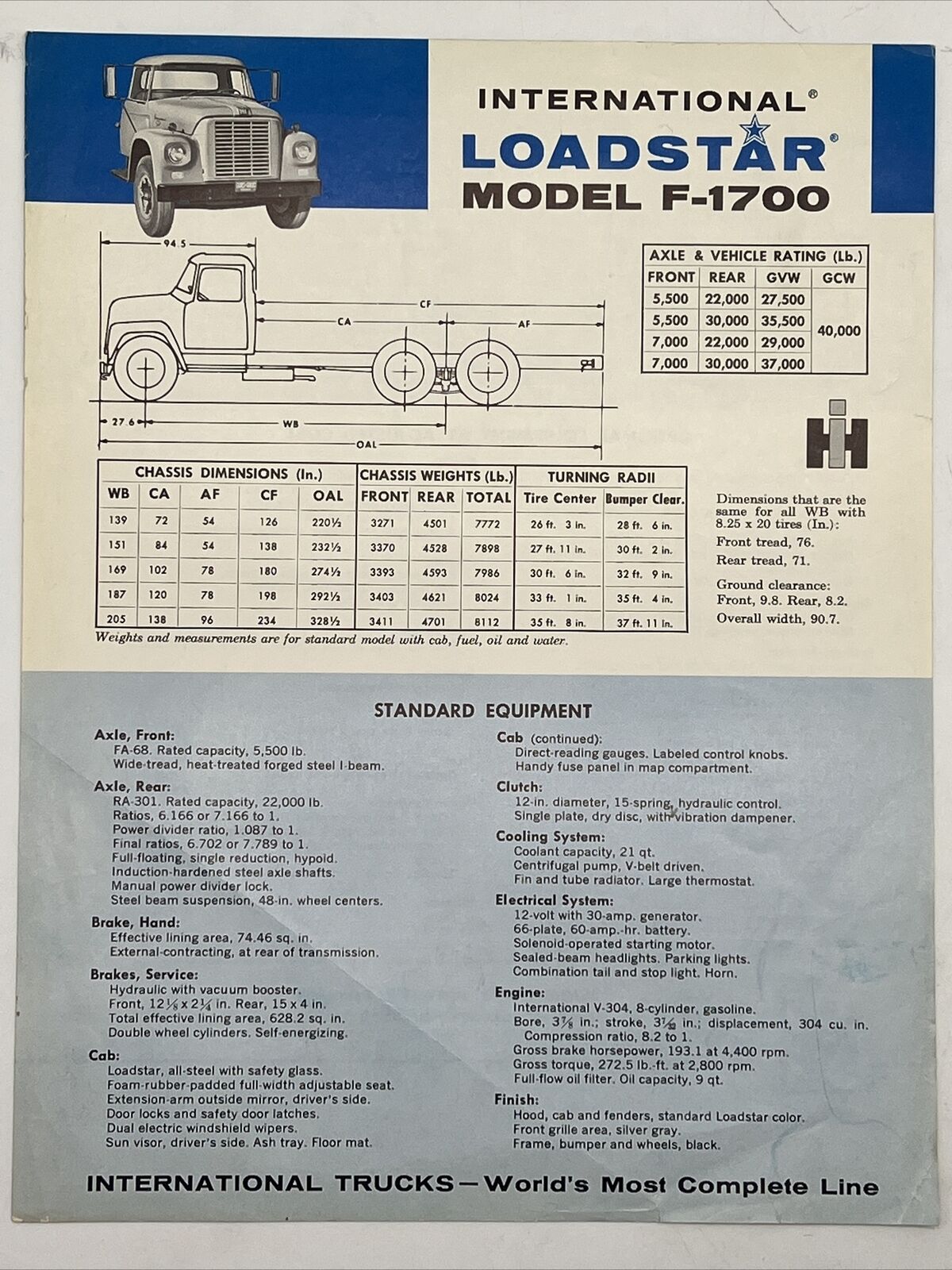 1961 INTERNATIONAL HARVESTER LOADSTAR MODEL F-1700 Sales Brochure ...