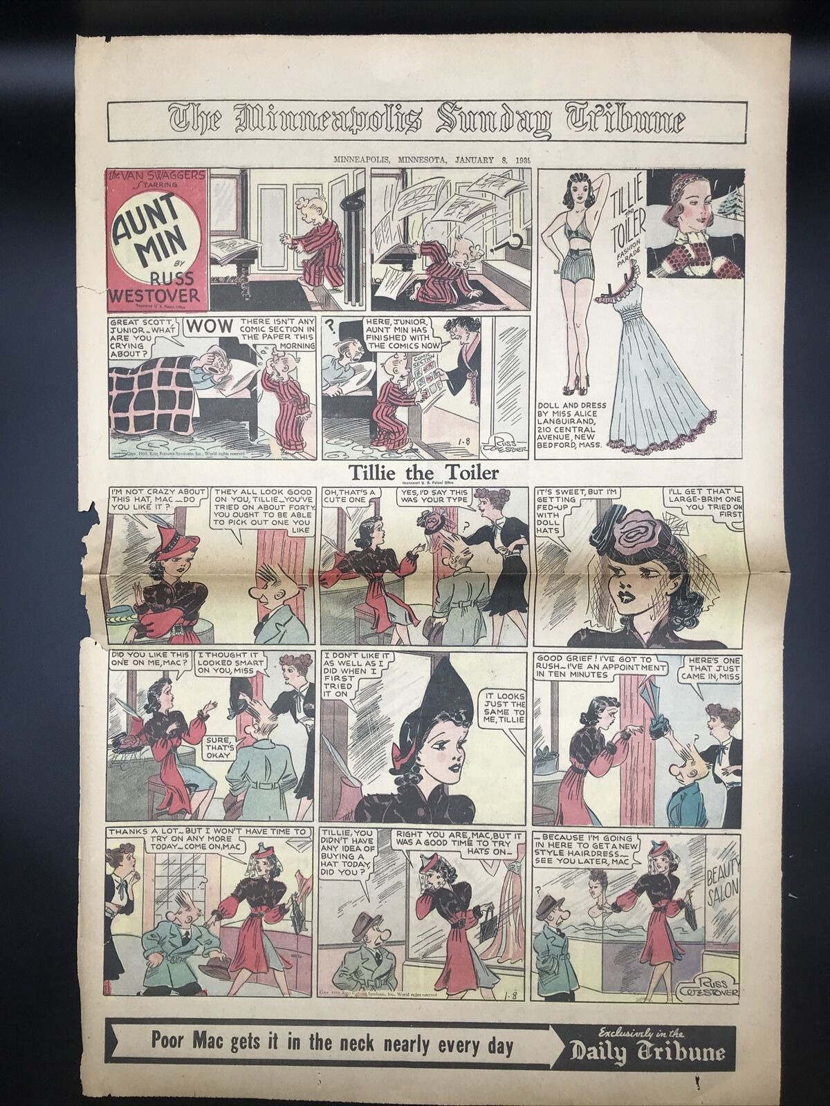 1939 January 8 MINNEAPOLIS TRIBUNE COLOR SUNDAY COMICS SECTION Timid ...