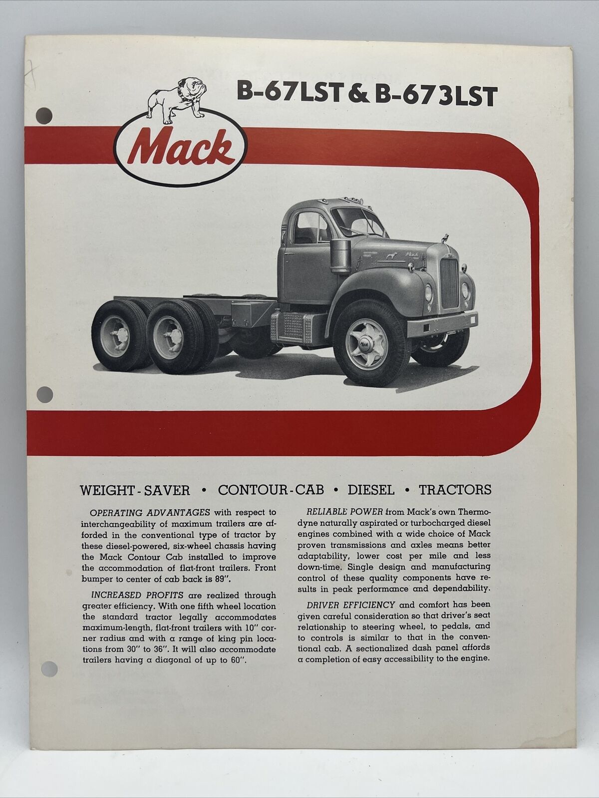 1961 MACK MODEL B-67LST & B-673LST Contour-Cab Forward Mounted Truck ...